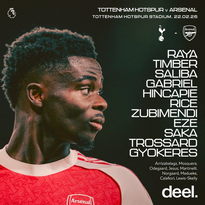 Confirmed Arsenal team v Tottenham - Eze and Saka start - Just Arsenal News
