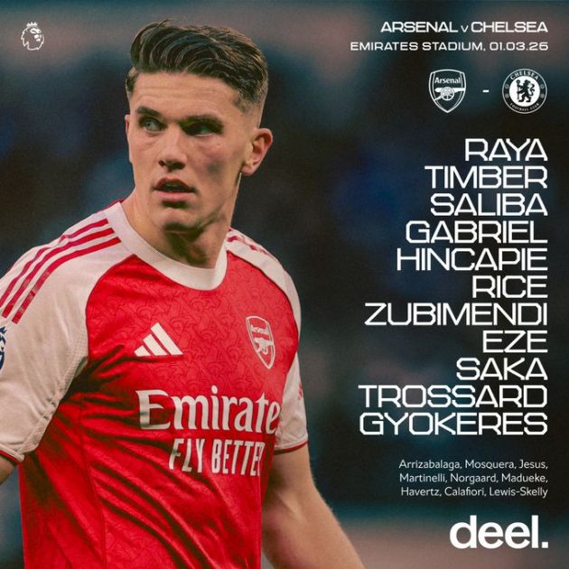 Confirmed Arsenal team v Chelsea - Eze keeps his place in team - Just ...